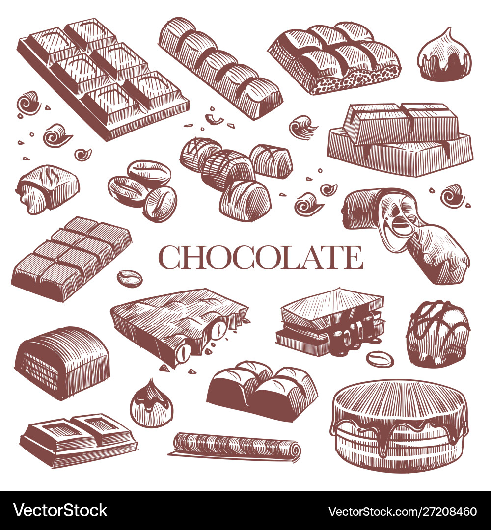 Sketch chocolate engraving black chocolate bars Vector Image