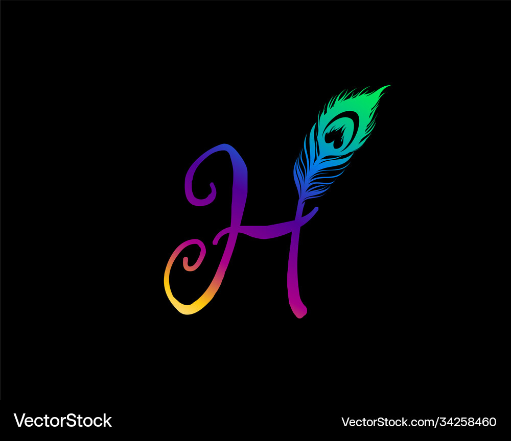 Unique h letter decorated with exotic peacock Vector Image