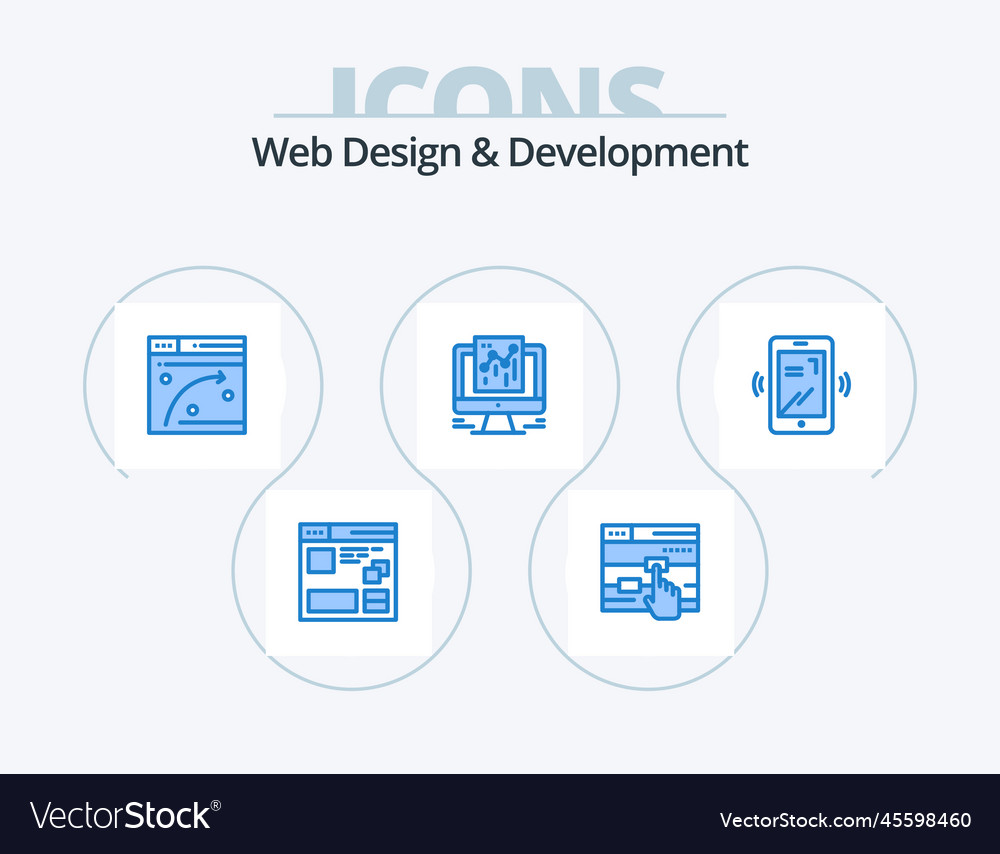 Web design and development blue icon pack 5 icon Vector Image