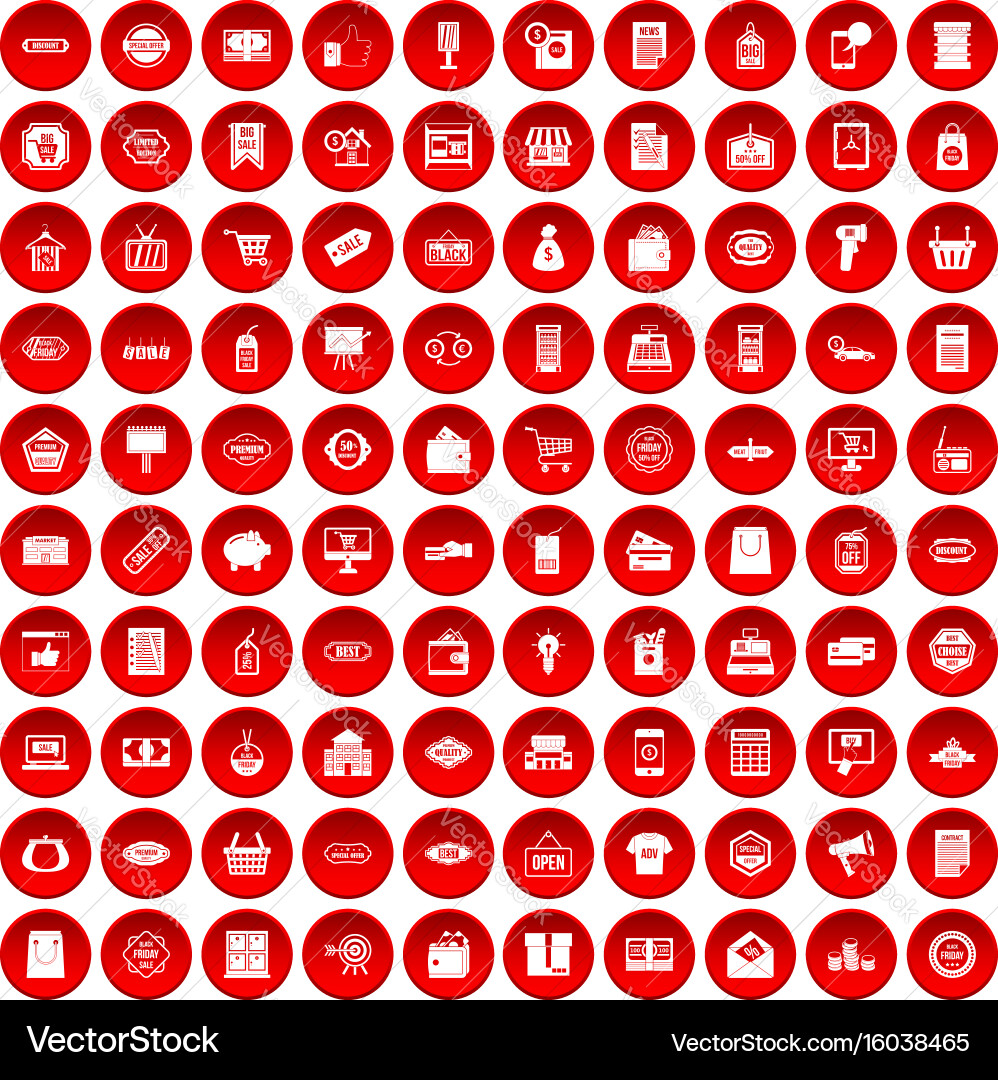 100 sale icons set red Royalty Free Vector Image