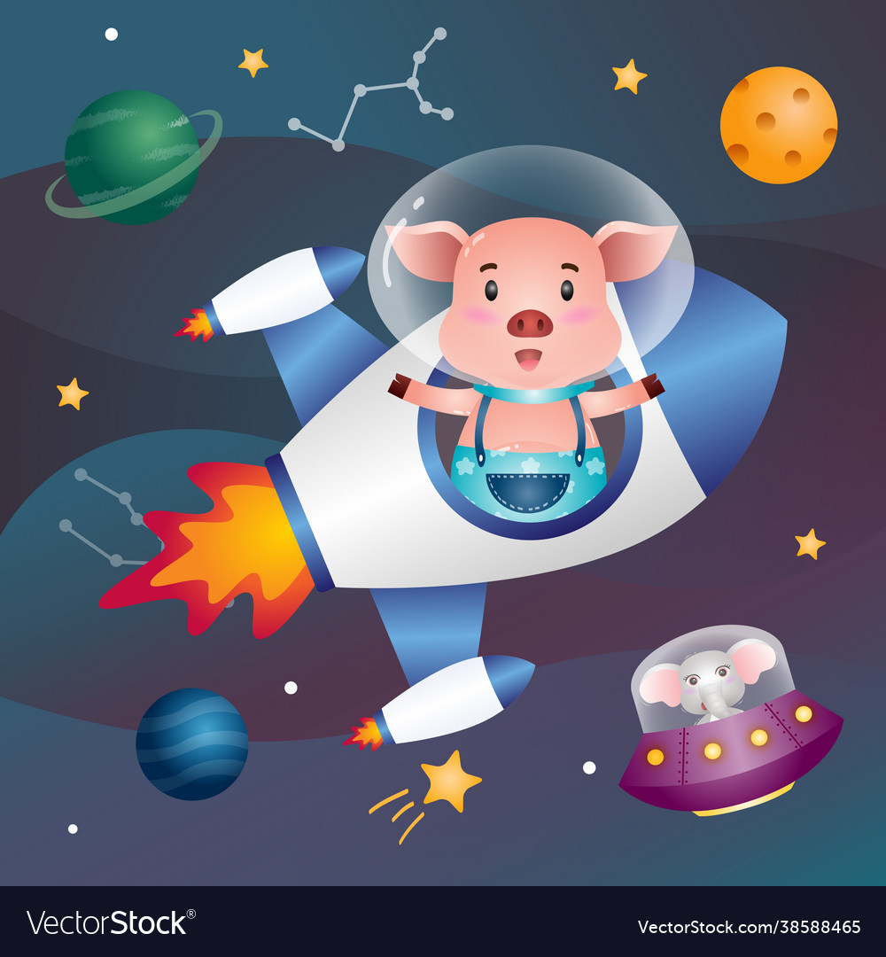 A cute pig in space galaxy Royalty Free Vector Image