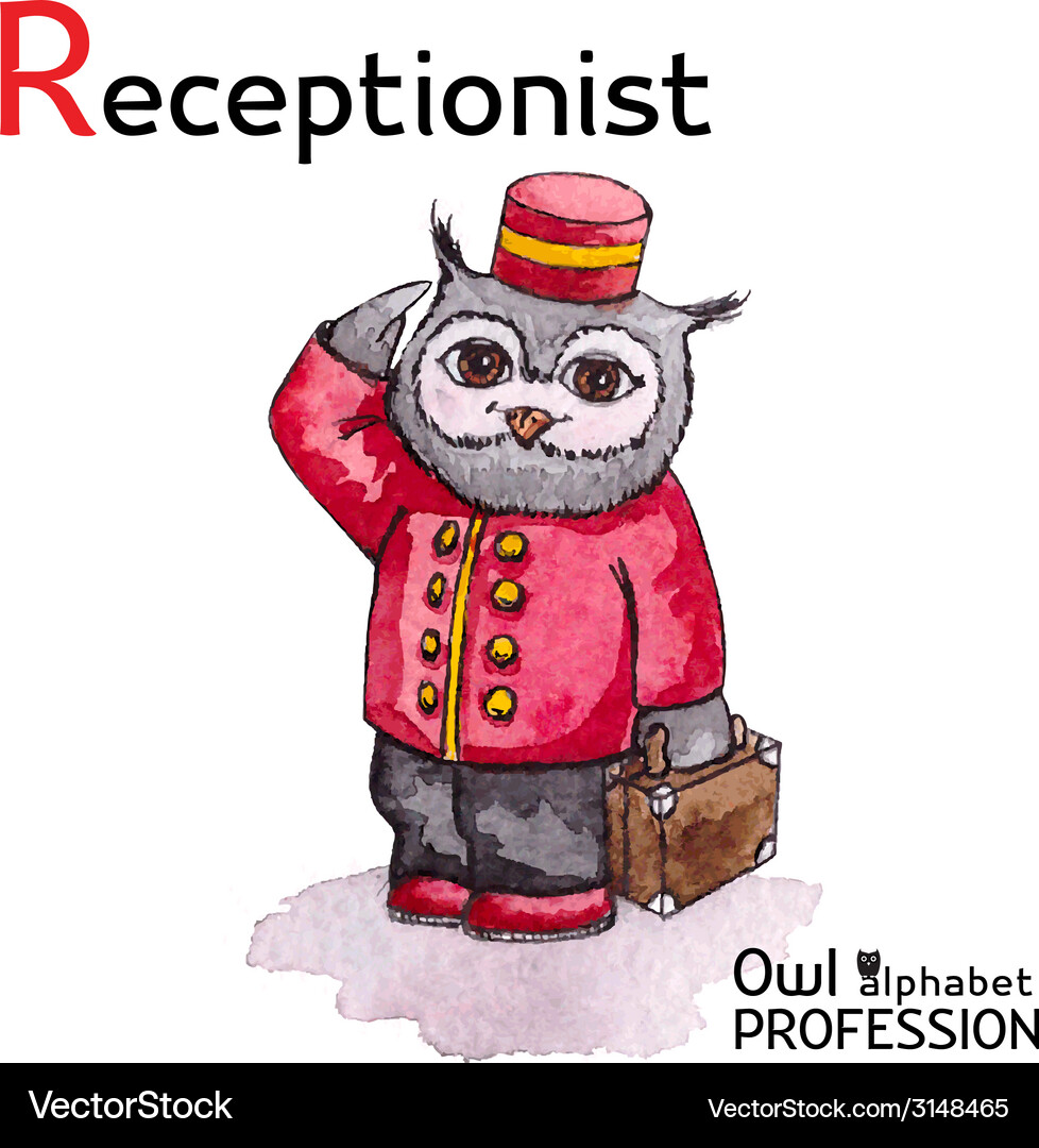 Alphabet professions owl letter r - receptionist Vector Image
