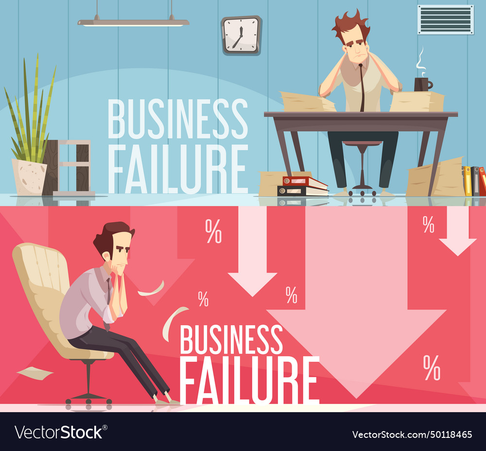 Business failure 2 retro cartoon posters Vector Image