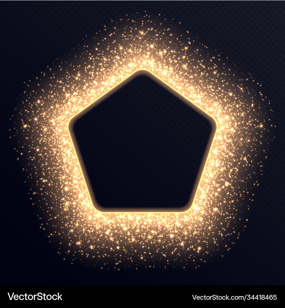 Golden pentagonal frame with sparkles and flares Vector Image