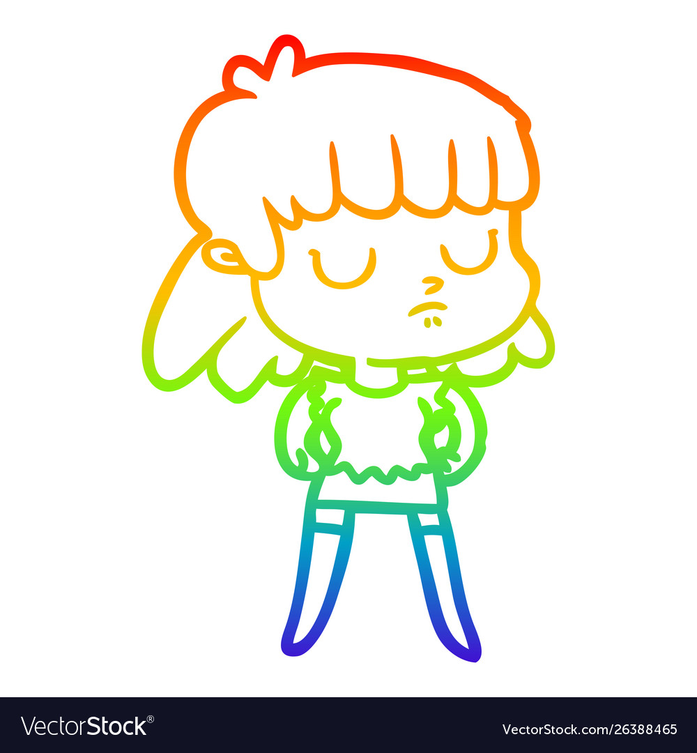 Rainbow gradient line drawing cartoon indifferent Vector Image