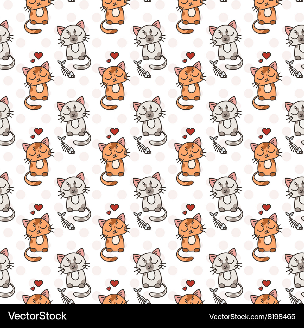 Seamless pattern of cute cat characters pet Vector Image