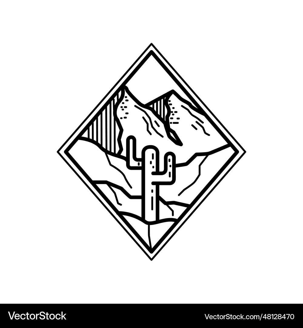 Badges and emblem cactus and mountain monoline Vector Image