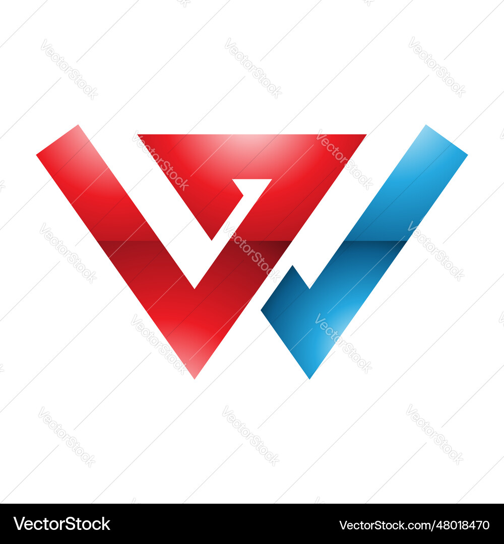 Red and blue glossy letter w icon Royalty Free Vector Image