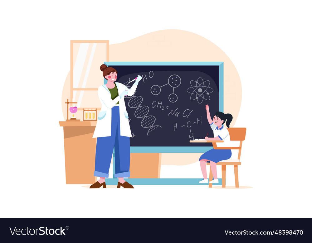 Science teacher teaching in class concept Vector Image