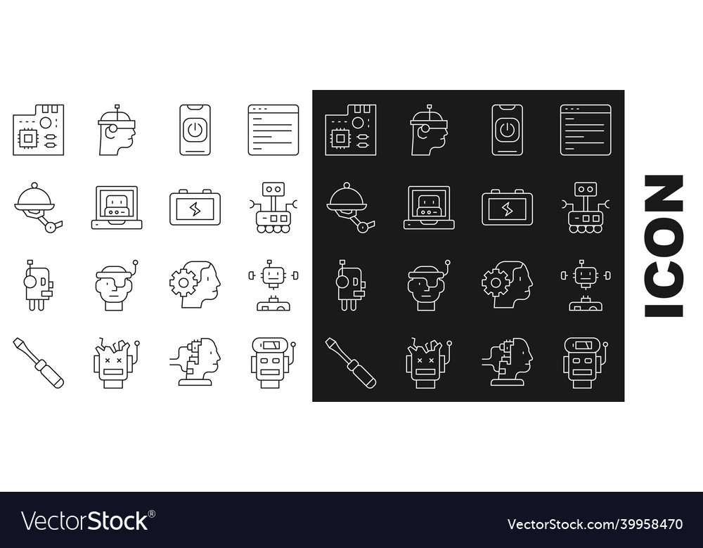 Set line robot low battery charge disassembled Vector Image