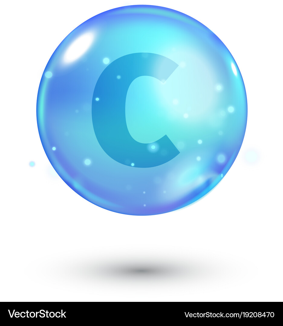Shiny colored bowl with letter vitamin blue Vector Image