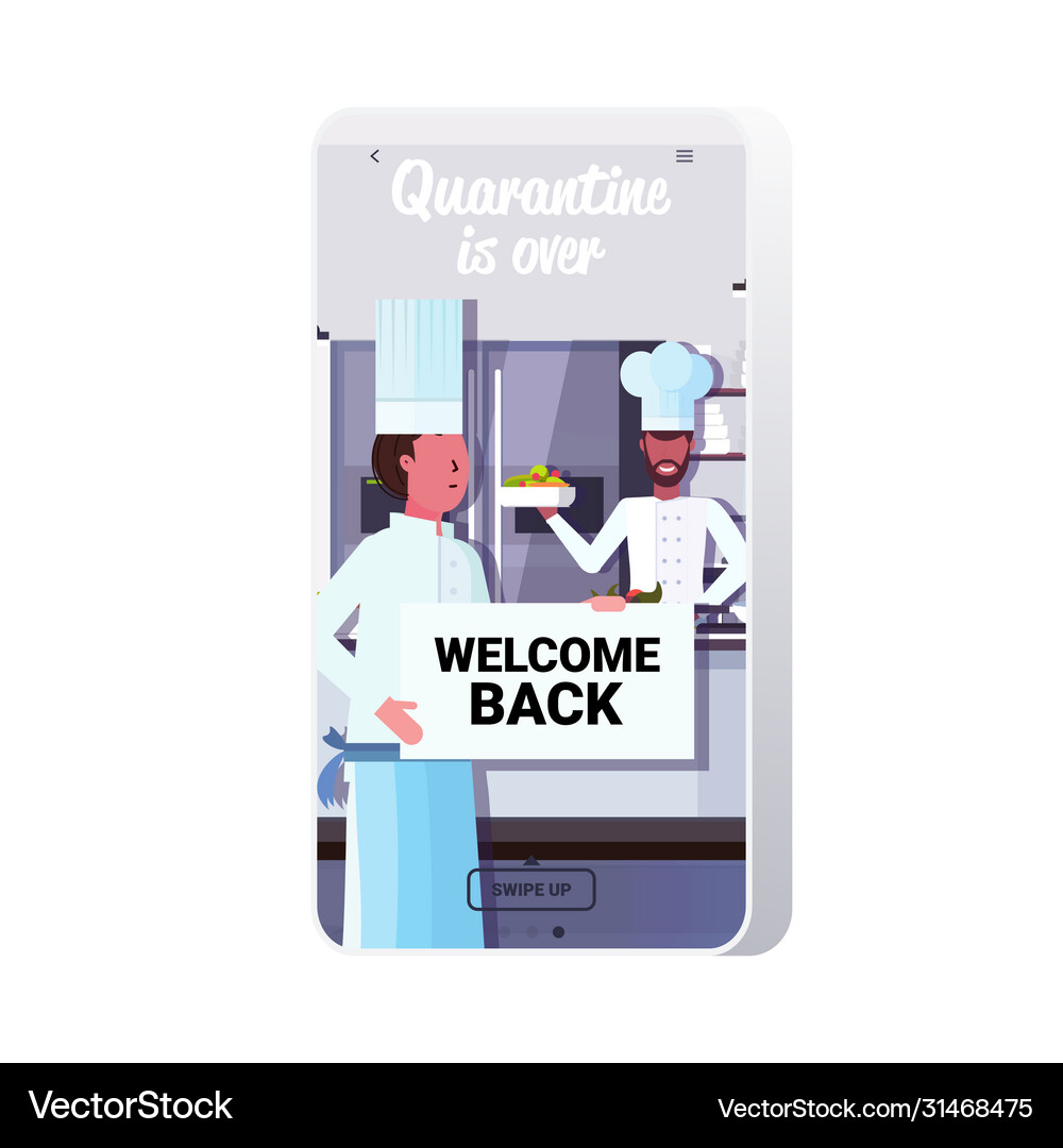 Chef cooks holding welcome back sign board Vector Image