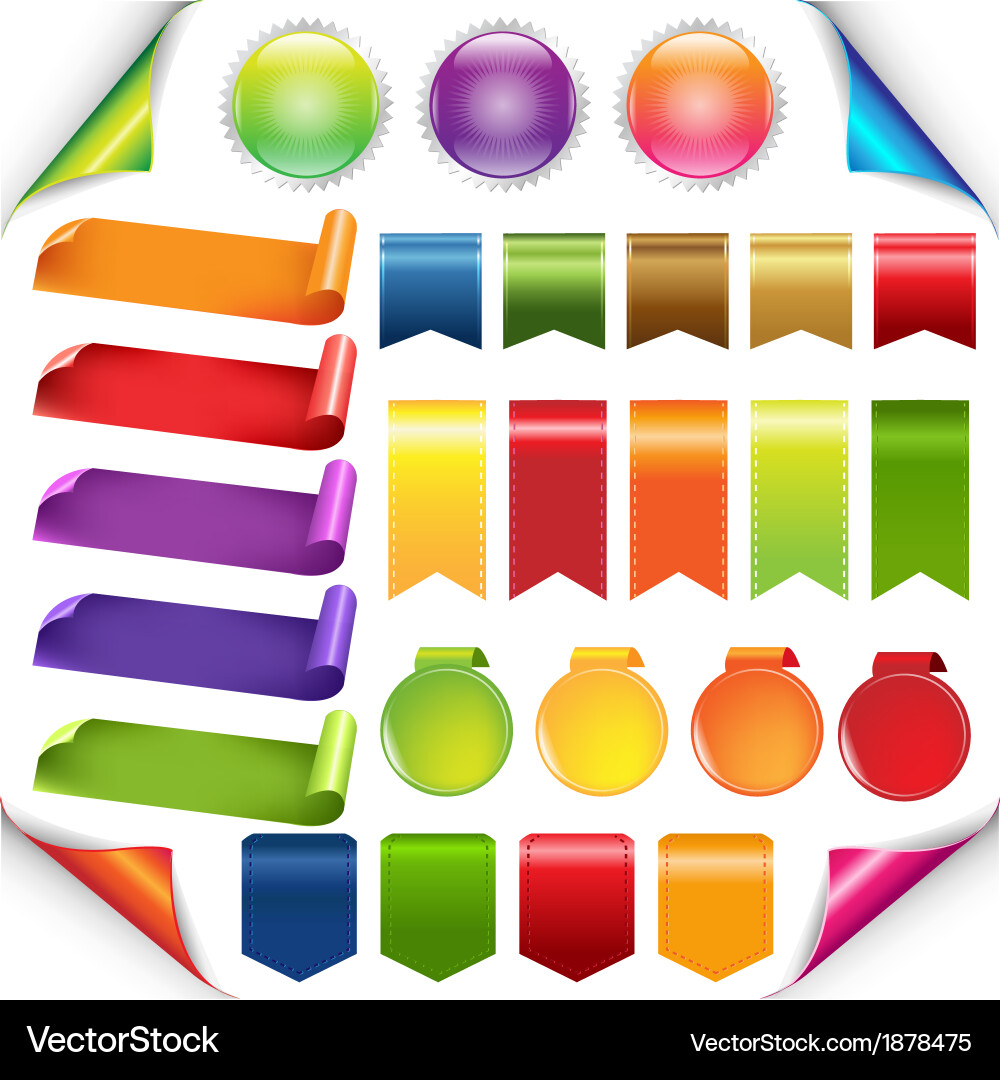 Colorful ribbons and label set Royalty Free Vector Image