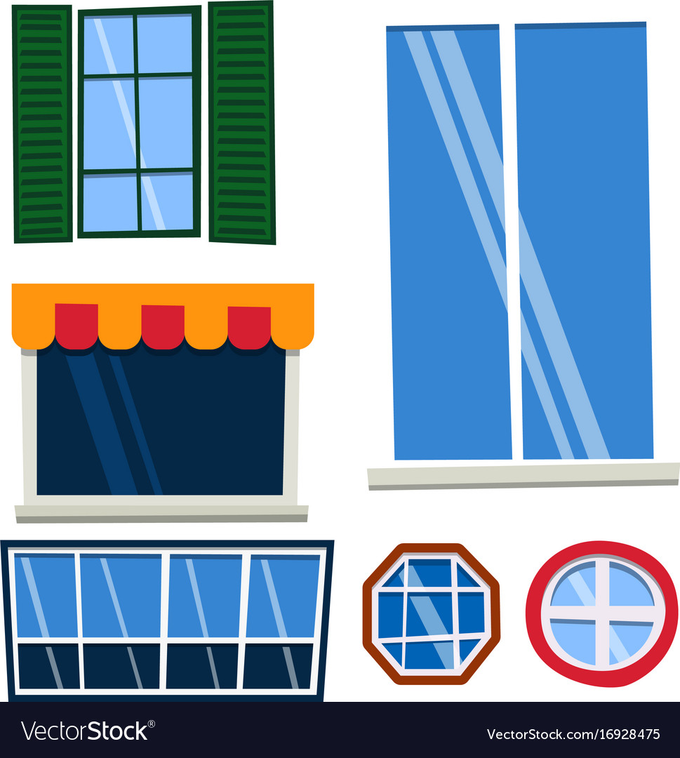 Different types house windows elements flat style Vector Image