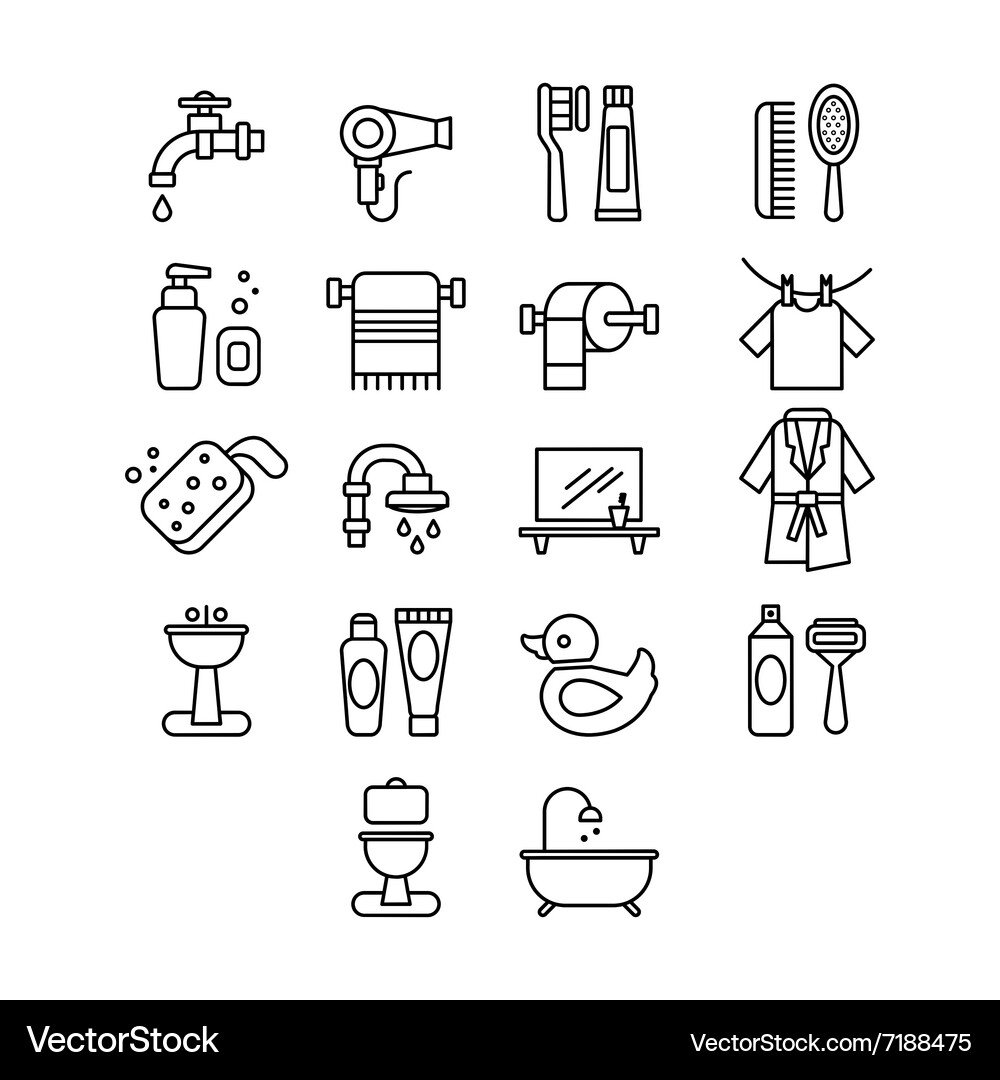 Hygienic and bathroom icons set linear Royalty Free Vector