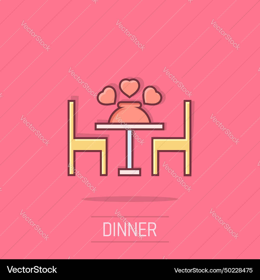 Romantic dinner icon in comic style cafe cartoon Vector Image