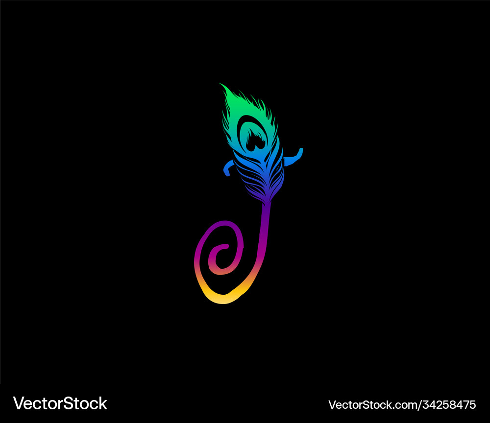 Unique j letter decorated with exotic peacock Vector Image