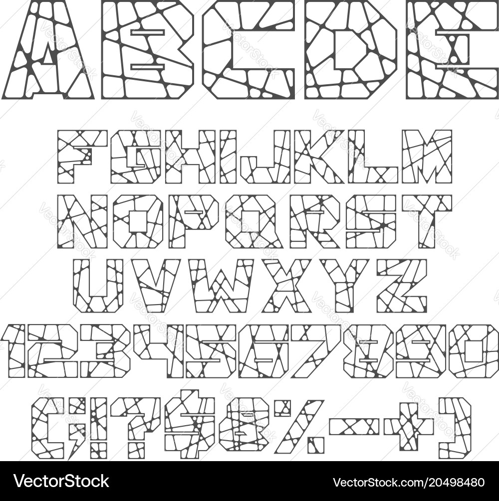 Black and white alphabet numbers signs Royalty Free Vector