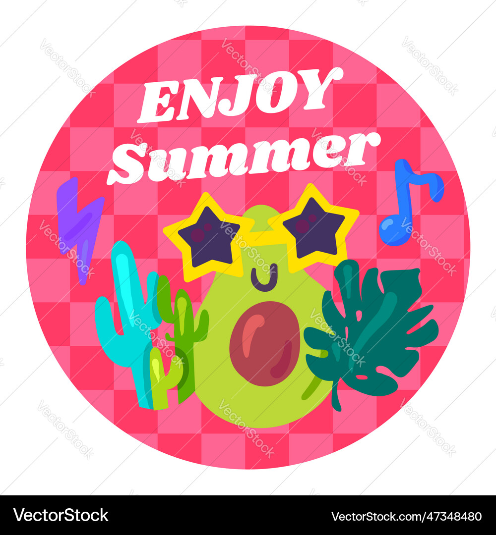 Cartoon enjoy summer round sticker Royalty Free Vector Image
