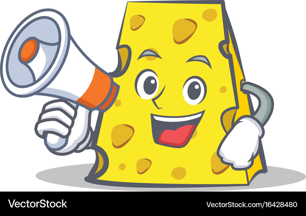 Cheese character cartoon style with megaphone Vector Image