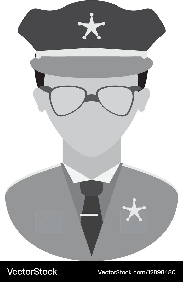 Grayscale police officer icon image Royalty Free Vector