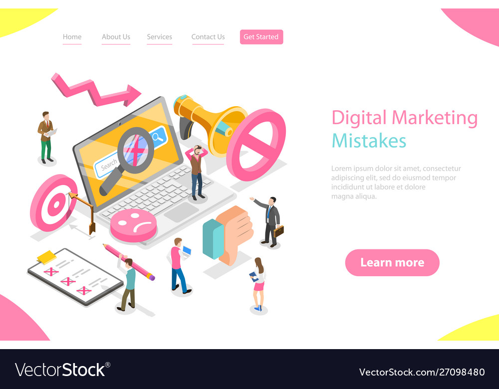Isometric flat landing page template of Royalty Free Vector