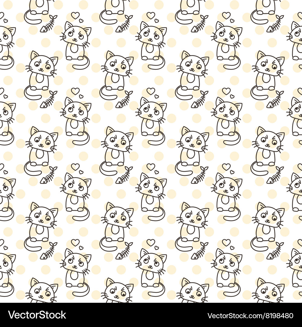 Seamless pattern of cute cat characters pet Vector Image