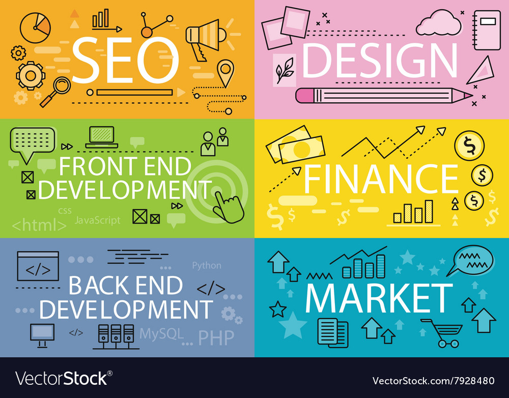 Set banners seo design finance flat Royalty Free Vector