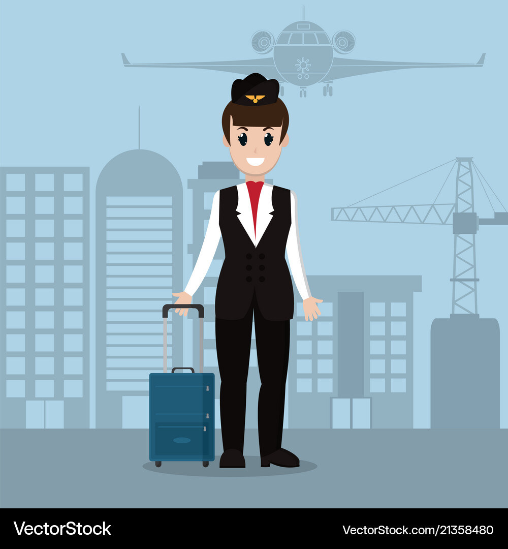 Stewardess in airport Royalty Free Vector Image