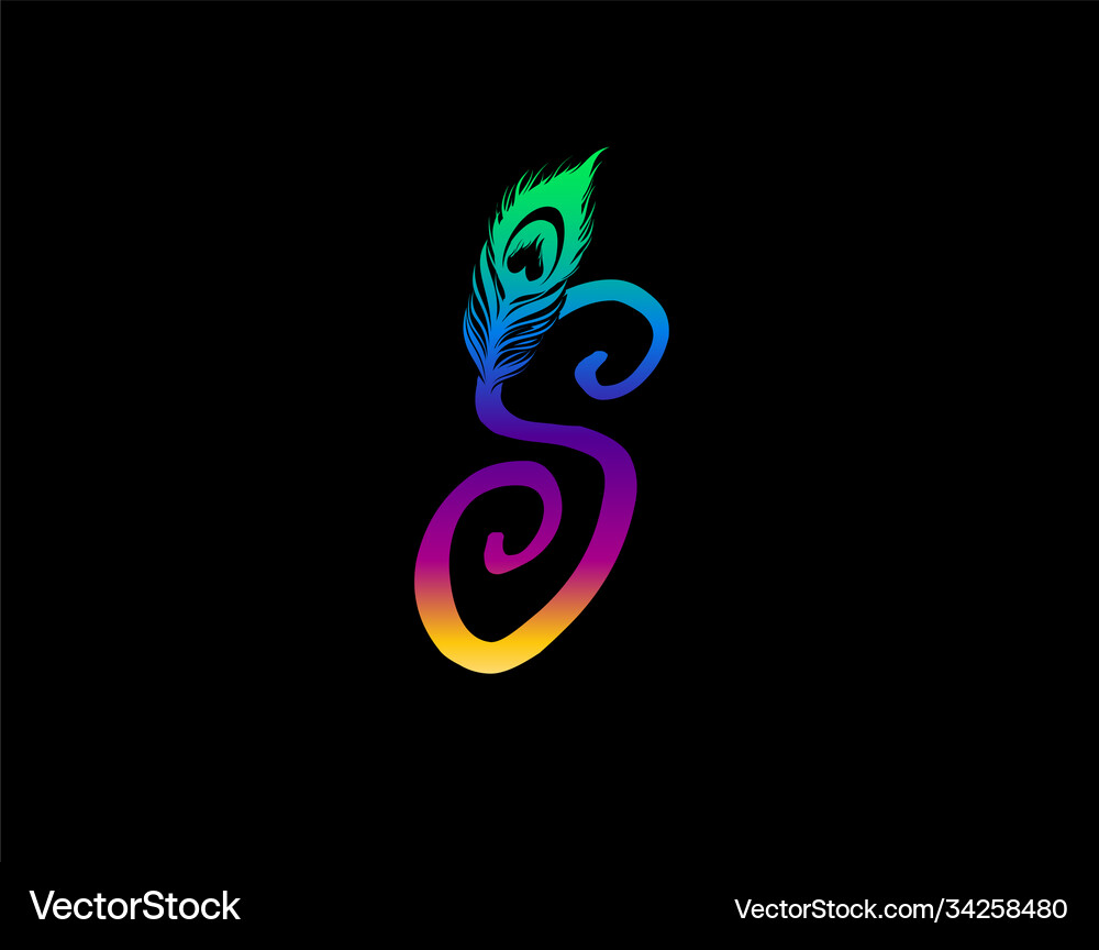 Unique s letter decorated with exotic peacock Vector Image