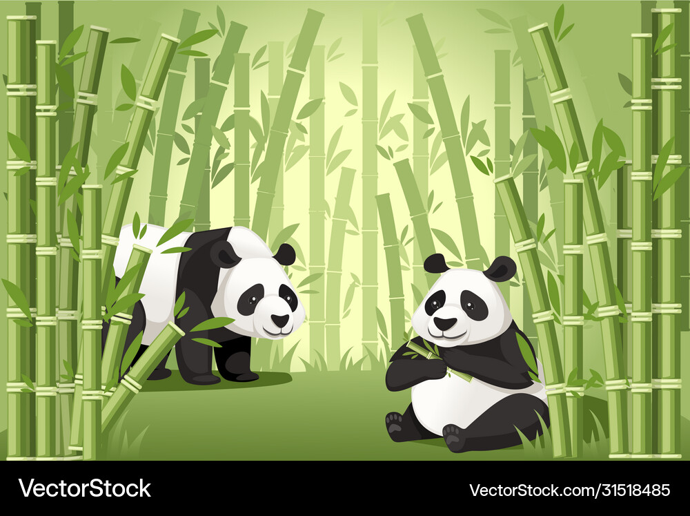 Bamboo trees asian forest landscape with two cute Vector Image