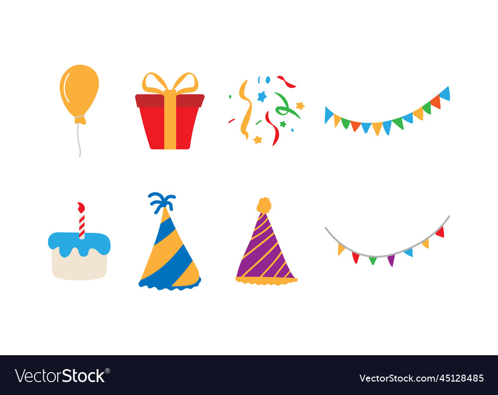 Birthday hand drawn set clipart isolated Vector Image