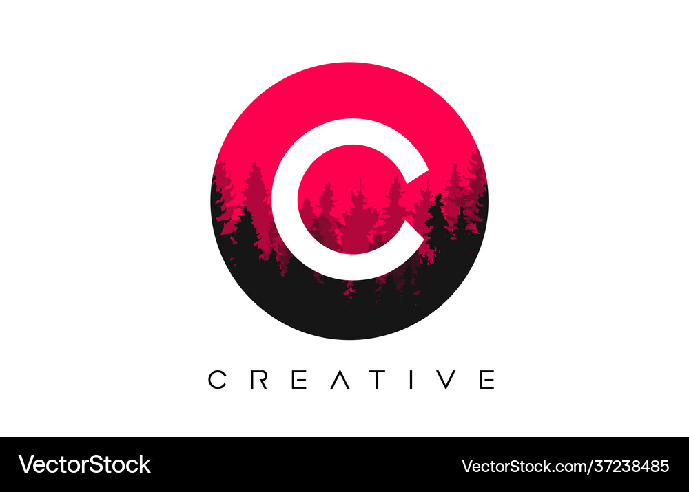 C letter logo design with pine forest shapes and Vector Image