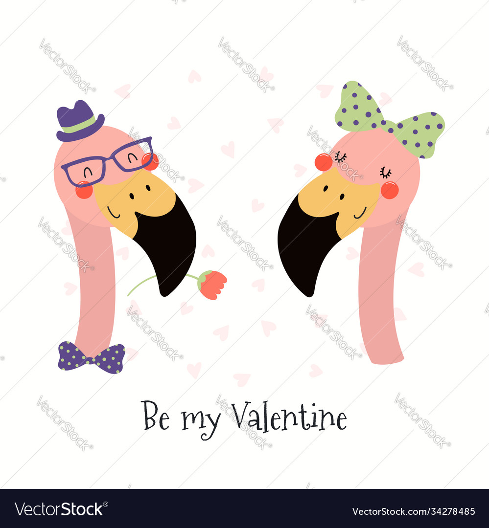 Cute flamingo couple valentines day card Vector Image