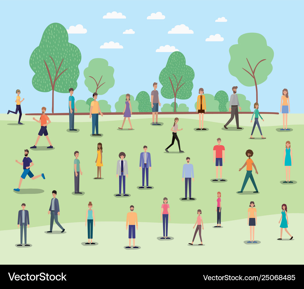 Group people walking and running on park Vector Image