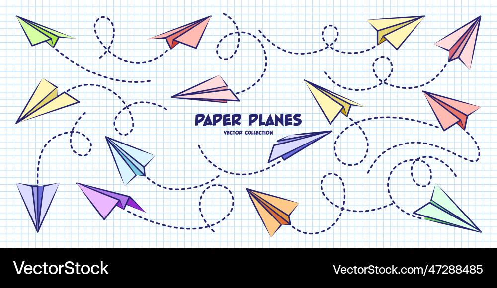 Hand drawn planes on checkered paper sheet school Vector Image