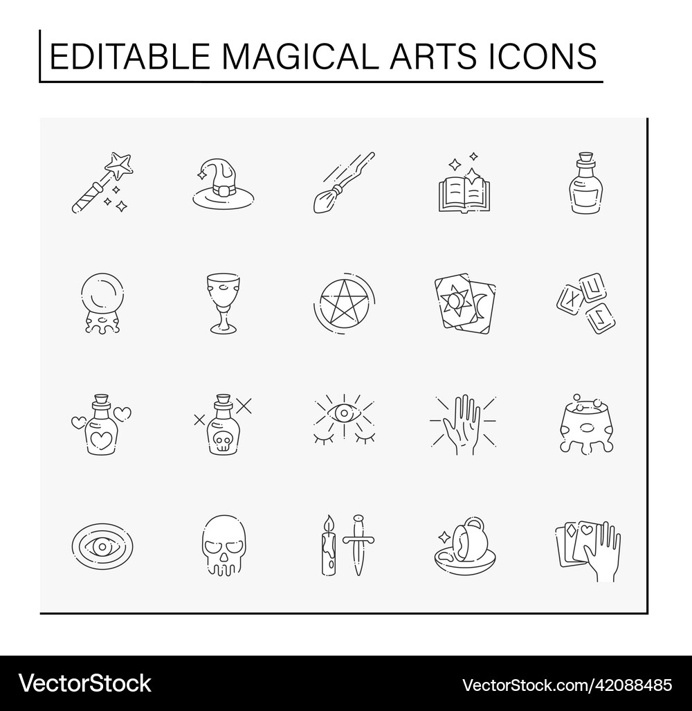 Magical arts line icons set Royalty Free Vector Image