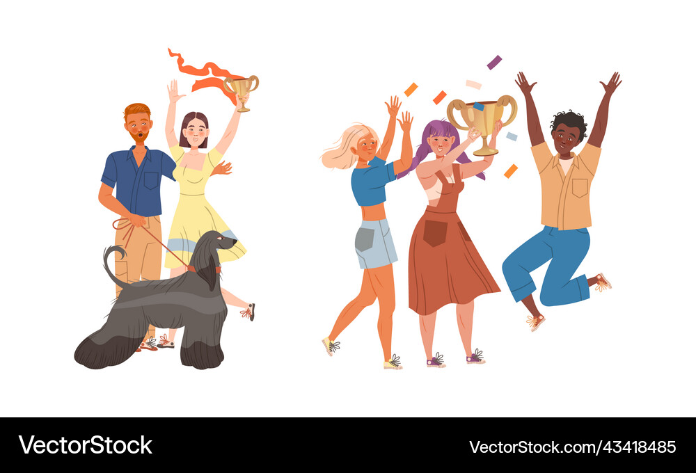 People celebrating victory set happy Royalty Free Vector