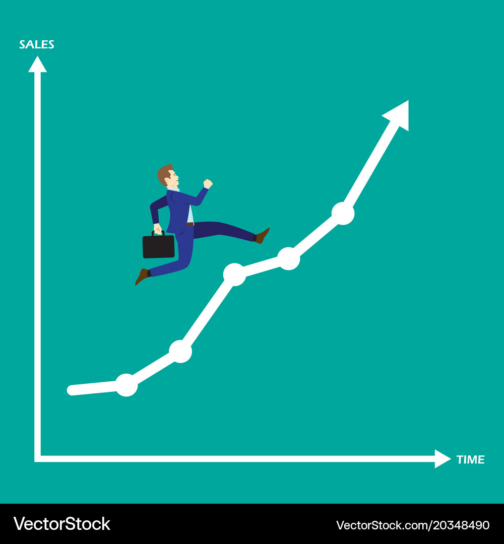 Businessman running on growth line graph Vector Image