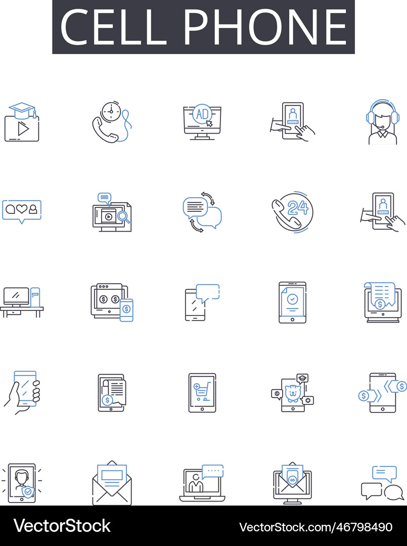 Cell phone line icons collection mobile ph Vector Image