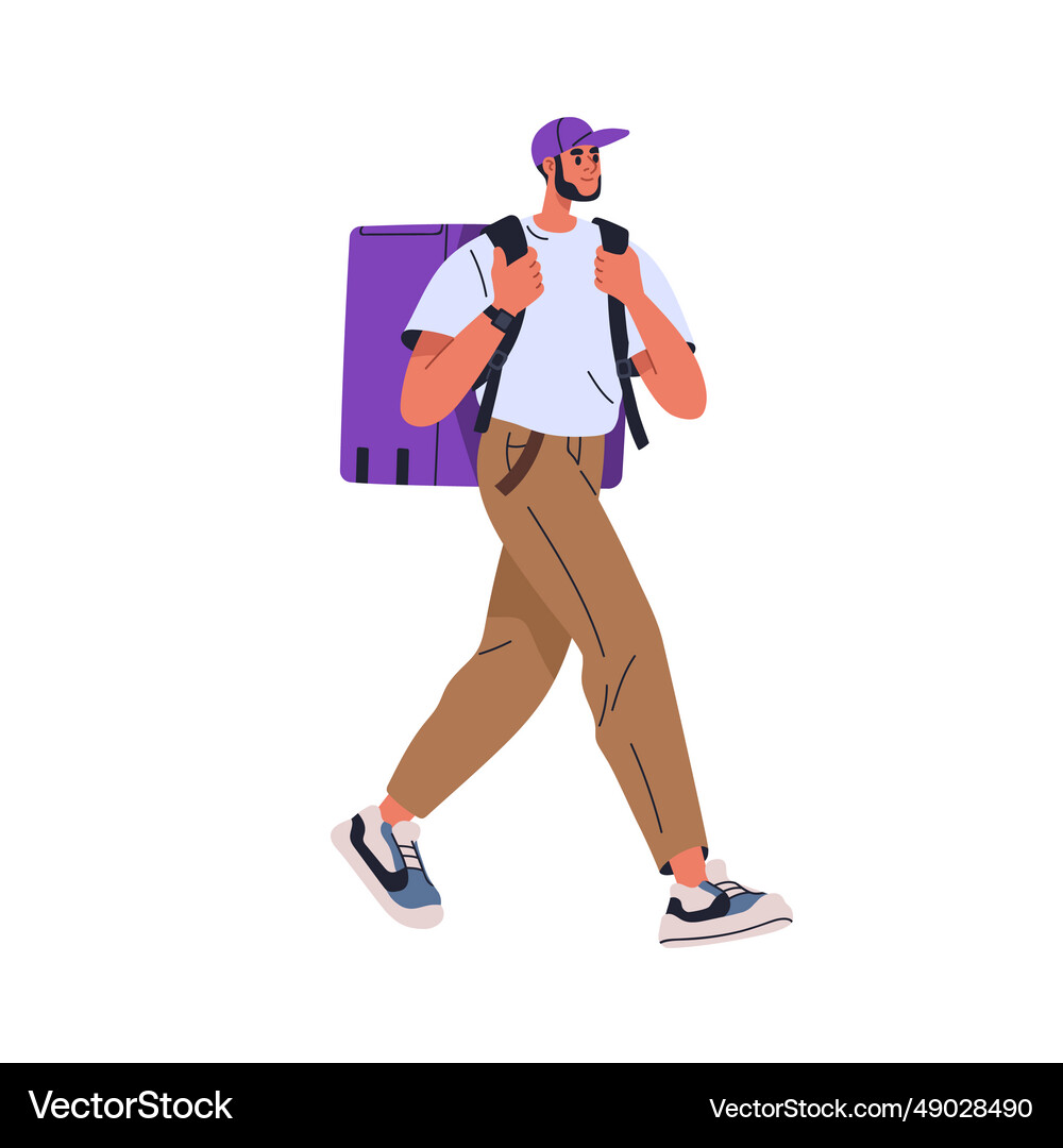 Courier delivering food order in thermal backpack Vector Image