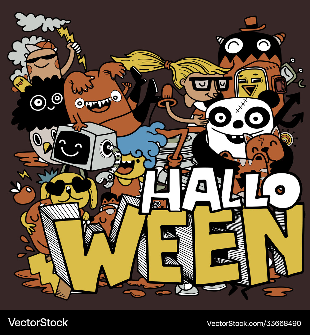 Cute hand-drawn halloween doodles Royalty Free Vector Image
