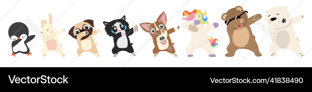 Dabbing animals dancing sign cartoon set Vector Image