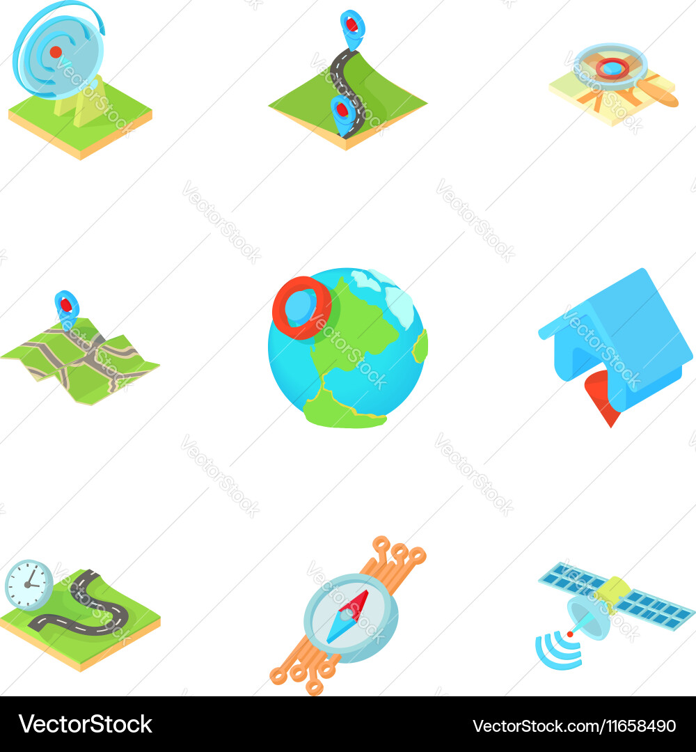 Gps icons set cartoon style Royalty Free Vector Image