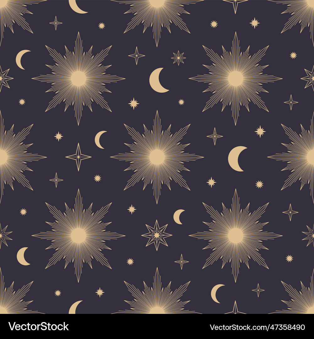 Hand drawn seamless pattern of sun moon sunburst Vector Image