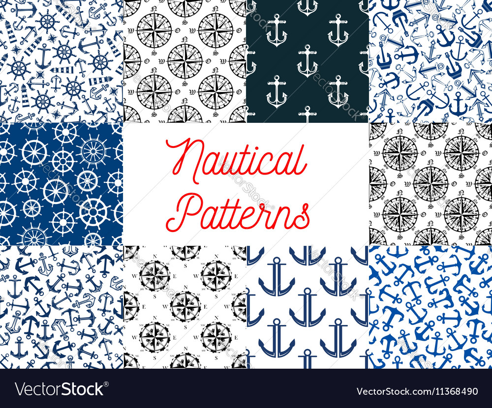 Nautical navy seamless patterns set Royalty Free Vector