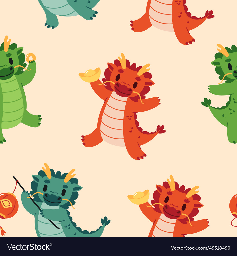 Seamless pattern with dragons Royalty Free Vector Image