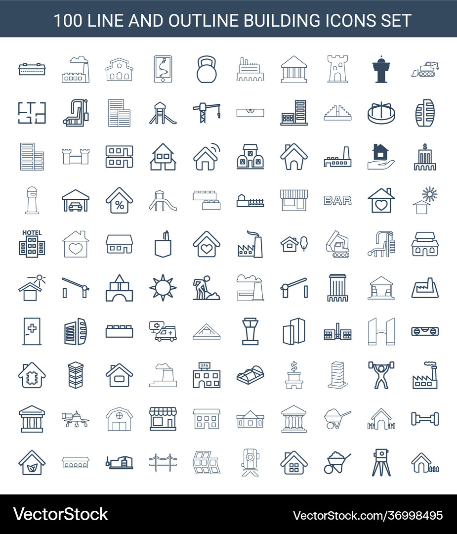 100 Building Icons - Diverse Set Royalty Free Vector Image