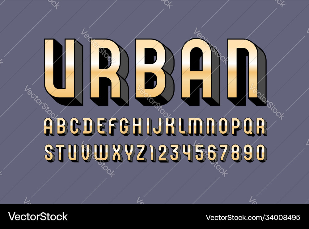 3d font from geometric module trendy golden Vector Image