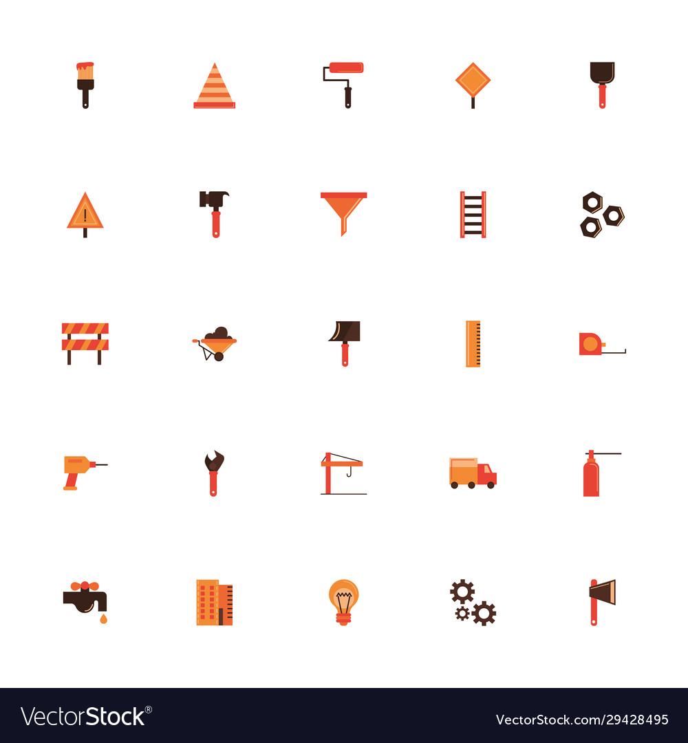 Bundle construction set flat icons Royalty Free Vector Image